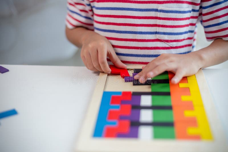 Asian Girls Play with Puzzles, Learn Math, Education Concept Stock ...