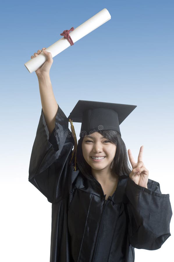 Asian Graduate Student Holding Her Diploma Stock Image - Image of gown ...