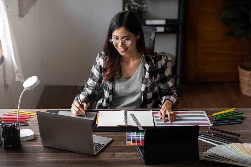 Asian Graphic Designer Working with Creativity Editor Ideas Designer ...