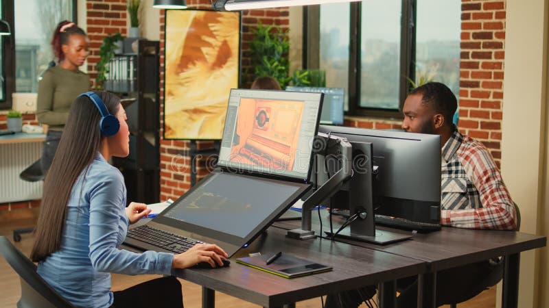 Asian Graphic Designer Working on Interface Development Stock Image ...