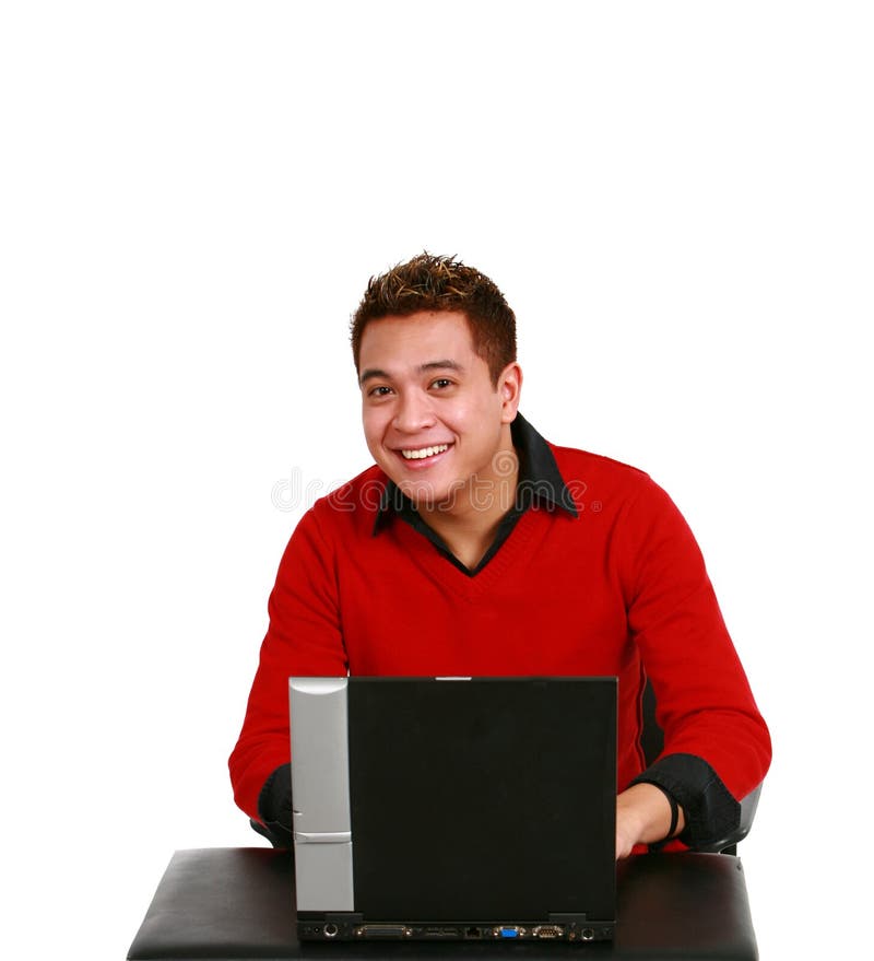 Asian guy with computer stock image. Image of handsome - 7555549