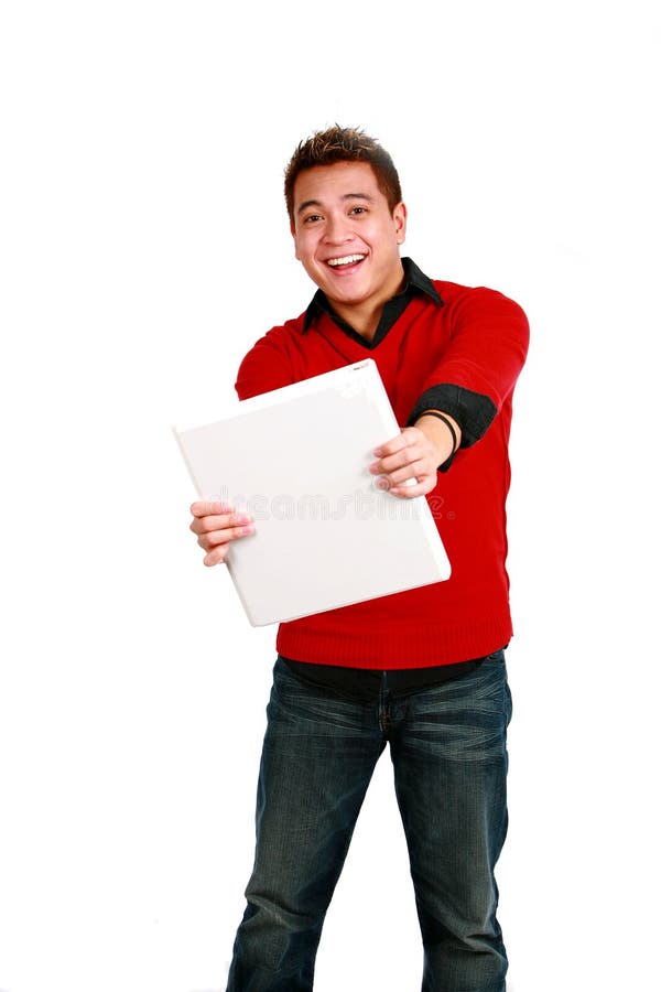 Asian Guy Holding Out Binder Stock Photo - Image of black, person: 7555544