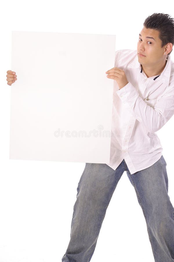 Asian Guy Pointing at a Blank Sign Stock Photo - Image of people ...