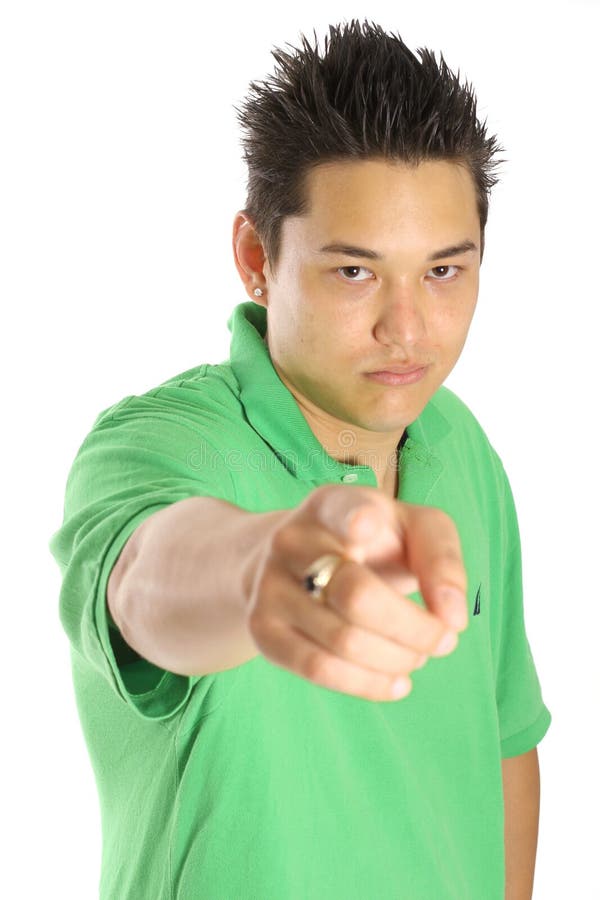 Asian Guy Pointing (focus on Face) Stock Image - Image of corporate ...