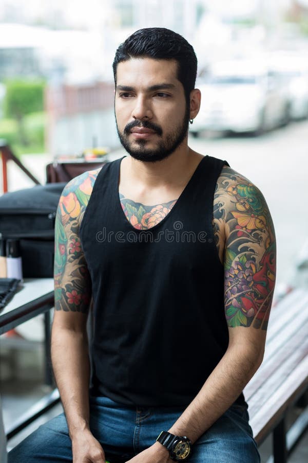 Asian Handsome Bearded Man. Hipster Boy with Tattoo Stock Photo - Image ... Asian Handsome Bearded Man. Hipster Boy with Tattoo Stock Photo - Image ...