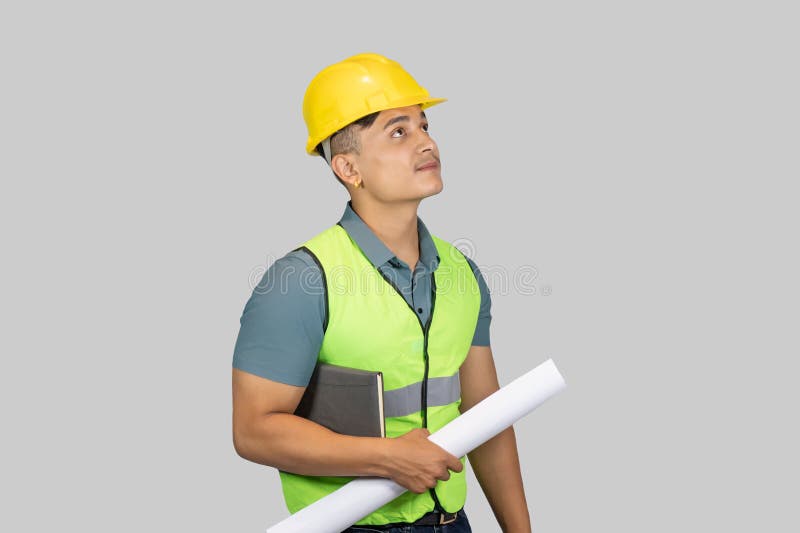 An Asian Happy Construction Worker Engineer Giving Expression Gestures ...