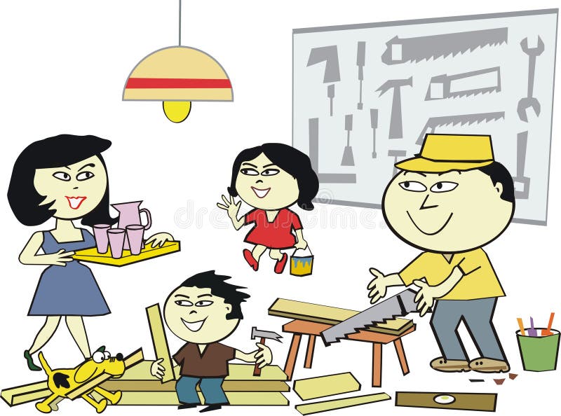 Asian Home Workshop Cartoon Stock Vector - Illustration of asian ...