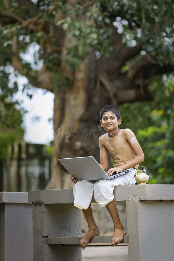 Asian Indian Boy Learning on Laptop, E-learning Concept , Study from ...
