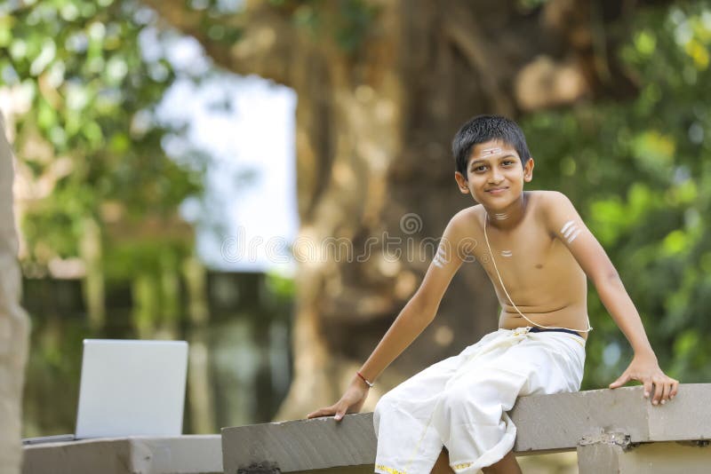 Asian Indian Boy Learning on Laptop, E-learning Concept , Study from ...