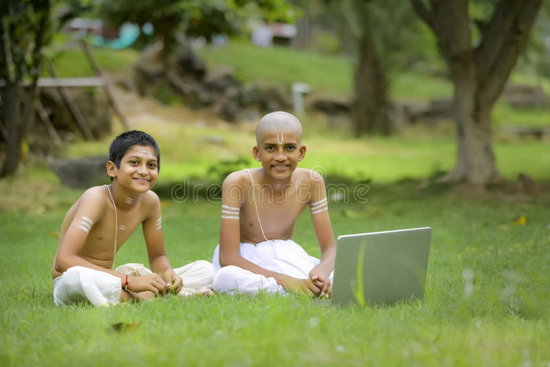 Asian Indian Boy Learning on Laptop, E-learning Concept , Study from ...