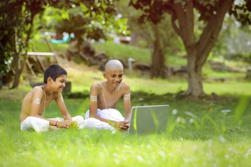 Asian Indian Boy Learning on Laptop, E-learning Concept , Study from ...