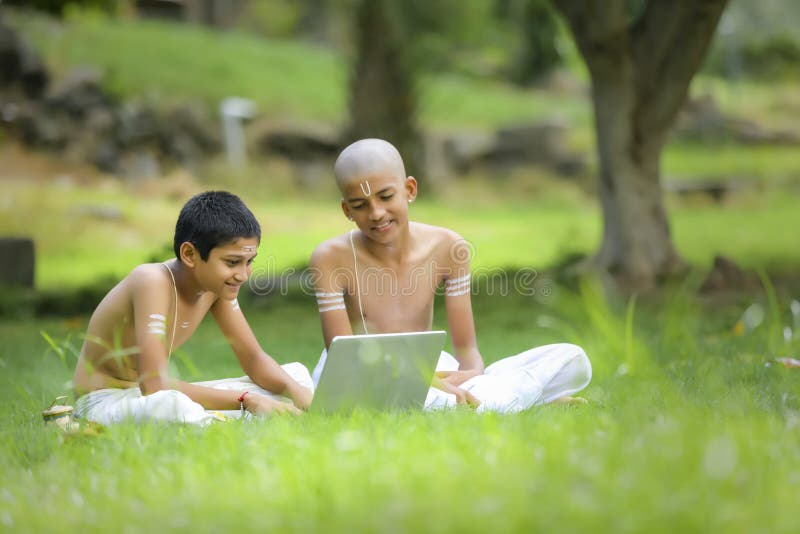 Asian Indian Boy Learning on Laptop, E-learning Concept , Study from ...