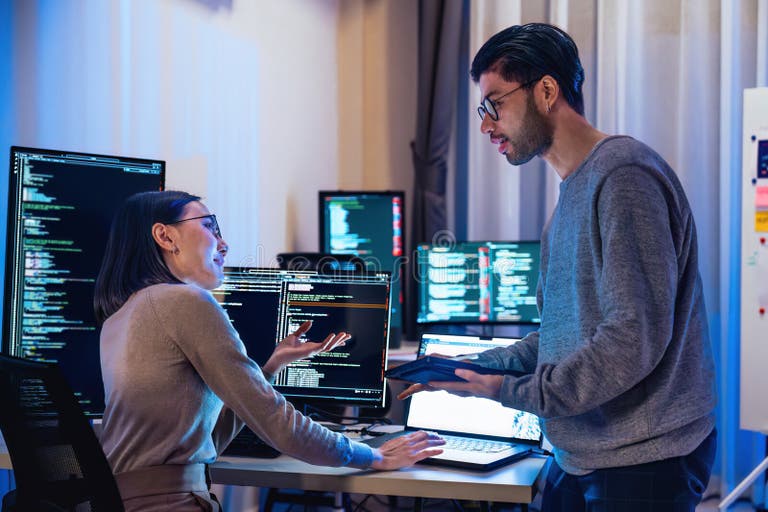 Asian and Indian Developer Devops Team Discussion about Coding Promgram ...