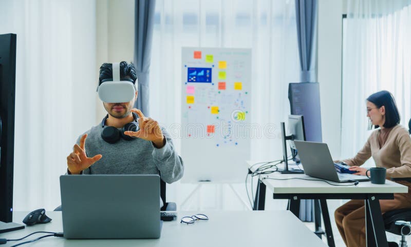 Asian And Indian Developer Program Coding Sent To Virtual Reality Headset To Implement Ai