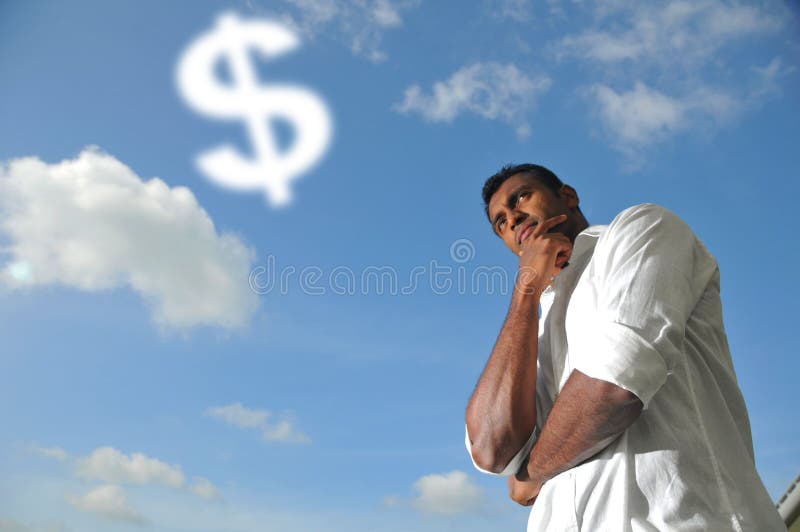 Asian Indian Man Thinking about Money Stock Photo - Image of thought ...