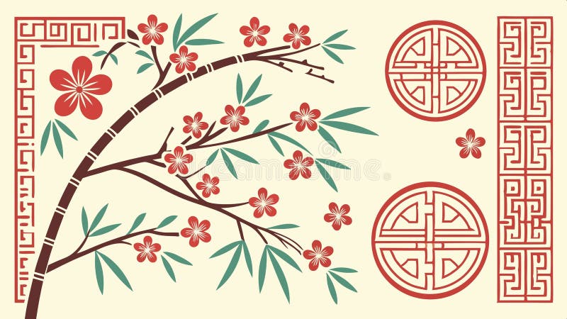 Asian Inspired Floral Pattern Frame Vector Design Generative AI Stock ...