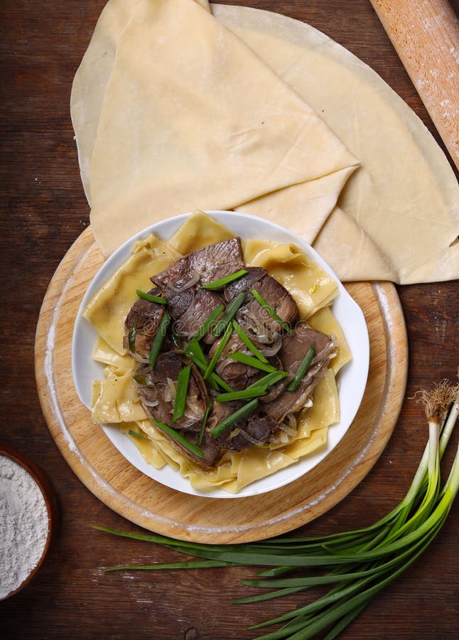Kazakh dish beshbarmak stock image. Image of noodles - 209368621
