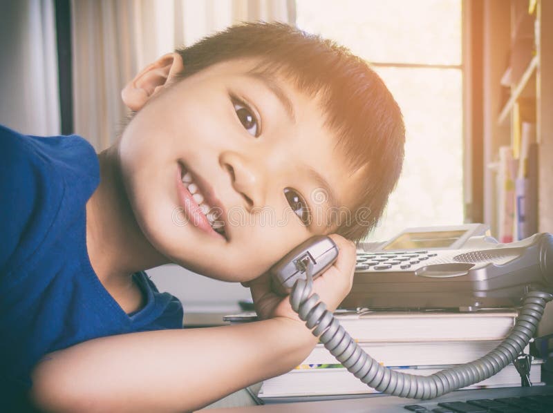 Asian Kid Amking Phone Call Stock Photo - Image of success, technology ...