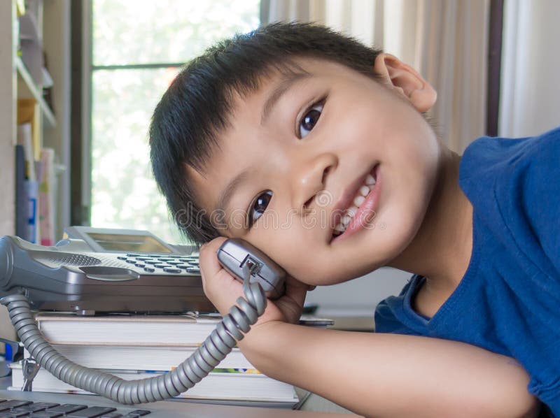 Asian Kid Amking Phone Call Stock Photo - Image of funny, young: 89842044