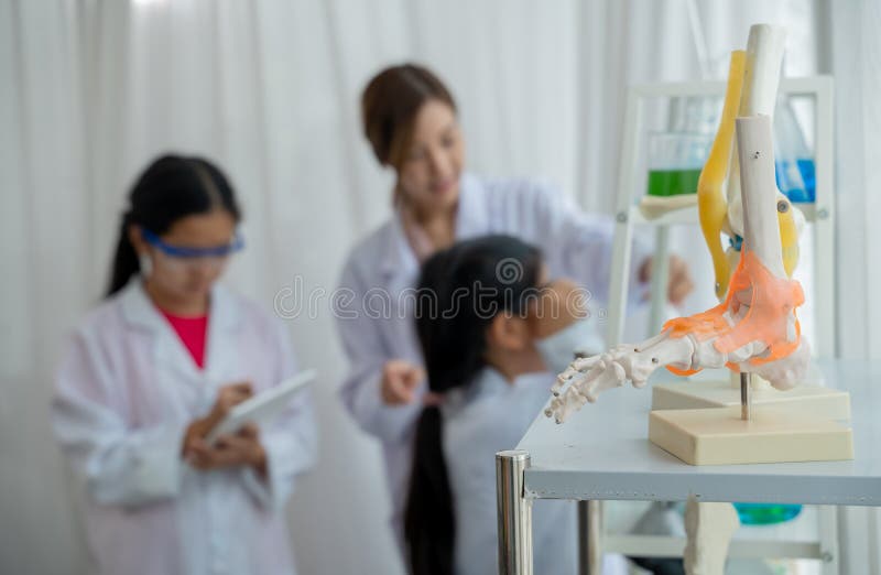 Asian Kid Learning with Scientist in the Laboratory. Physical ...