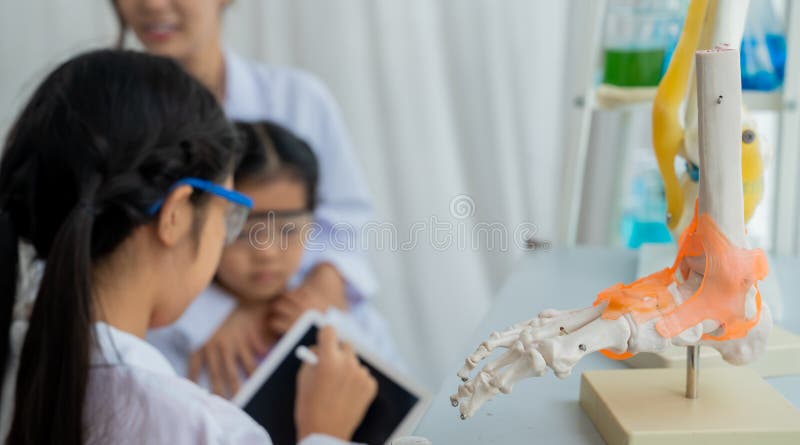Asian Kid Learning with Scientist in the Laboratory. Physical ...