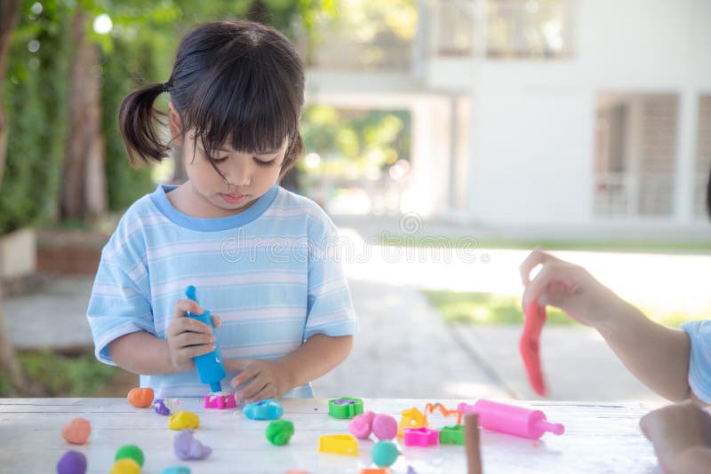 Asian Kids Play with Clay Molding Shapes, Learning through Play Stock ...