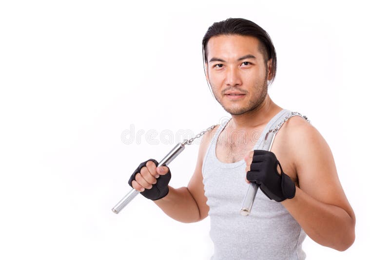 Asian Kung Fu Man with Chainsticks Stock Image - Image of healthy, body ...