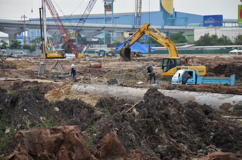 Asian Labor People and Thai Labour Workers Use Machine and Heavy ...