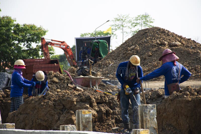 Asian Labor People and Thai Labour Workers Use Machine Tool and Heavy ...