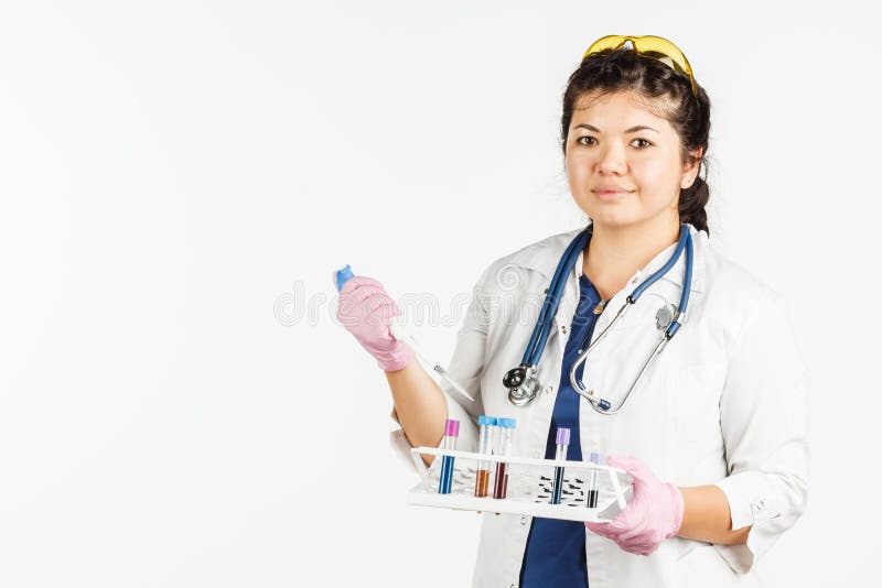 Asian Laboratory Scientist Man Working at Lab with Test Red Tubes Stock ...