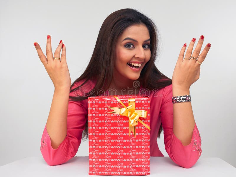 Asian lady with a gift box stock photo. Image of beauty - 6903932