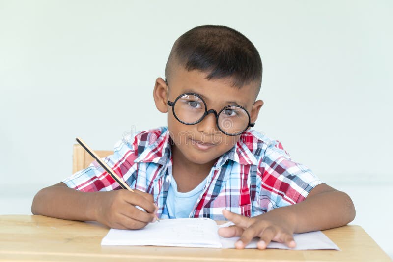 Asian Little Boy Write Homework Stock Image - Image of creativity ...