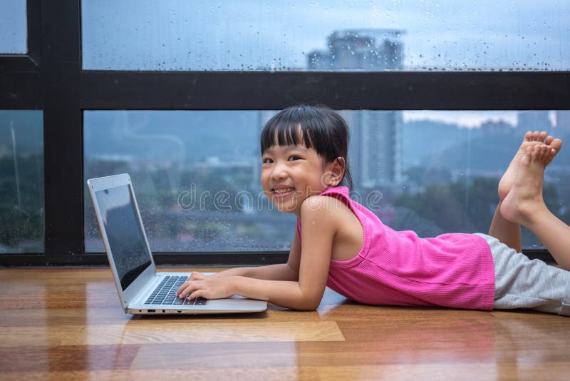 Asian Little Chinese Girl Playing Computer Stock Image - Image of ...