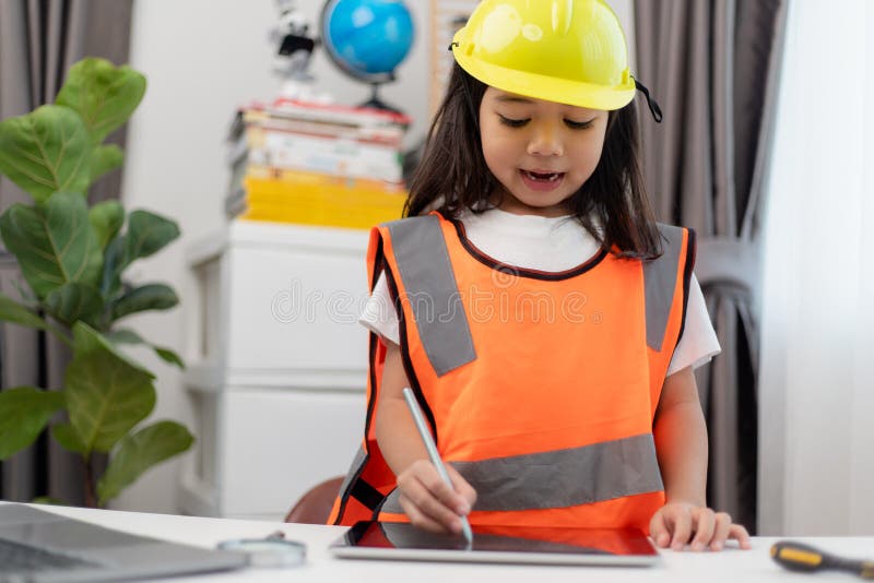Asian Little Girl Future Engineers Stock Photo - Image of worker ...