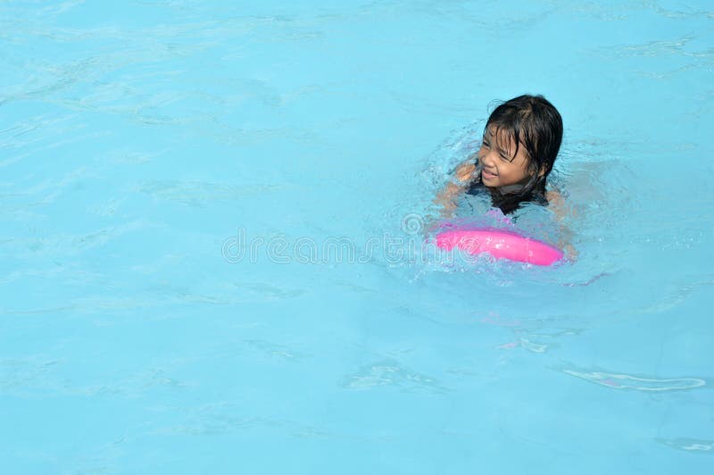Asian Little Girl Playing in the Pool Stock Image - Image of activity ...