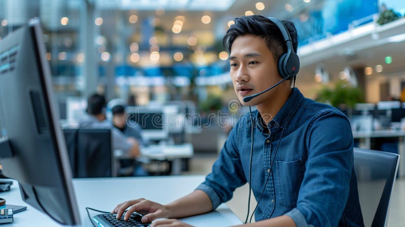 Asian Male Call Center Service Representative with Headset on, Men CS ...