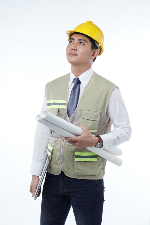 Handsome Asian Construction Worker Isolated on White Background Stock ...