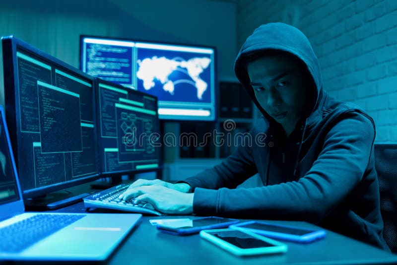 Male Hacker Hand Hacking into Computer Operating System Stock Image ...