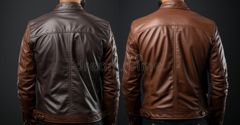 Asian Male Model, Front and Back View of Blank Leather Jacket Stock ...