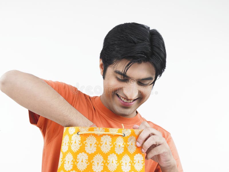 Asian Man Checking His Shopping Bag Stock Photo - Image of fair ...