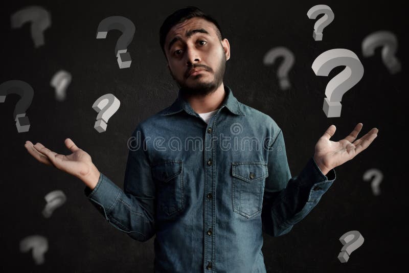 Asian Men Confused and Unsure Expression Stock Image - Image of denim ...