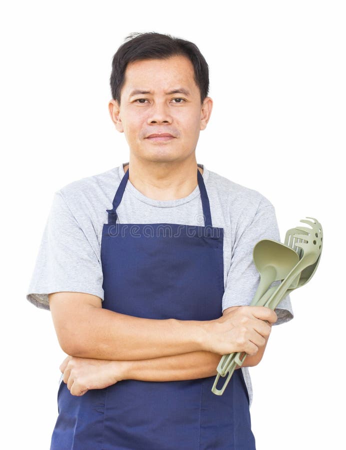 Asian Man Cross Arm with Cooking Tools. Stock Image - Image of portrait ...