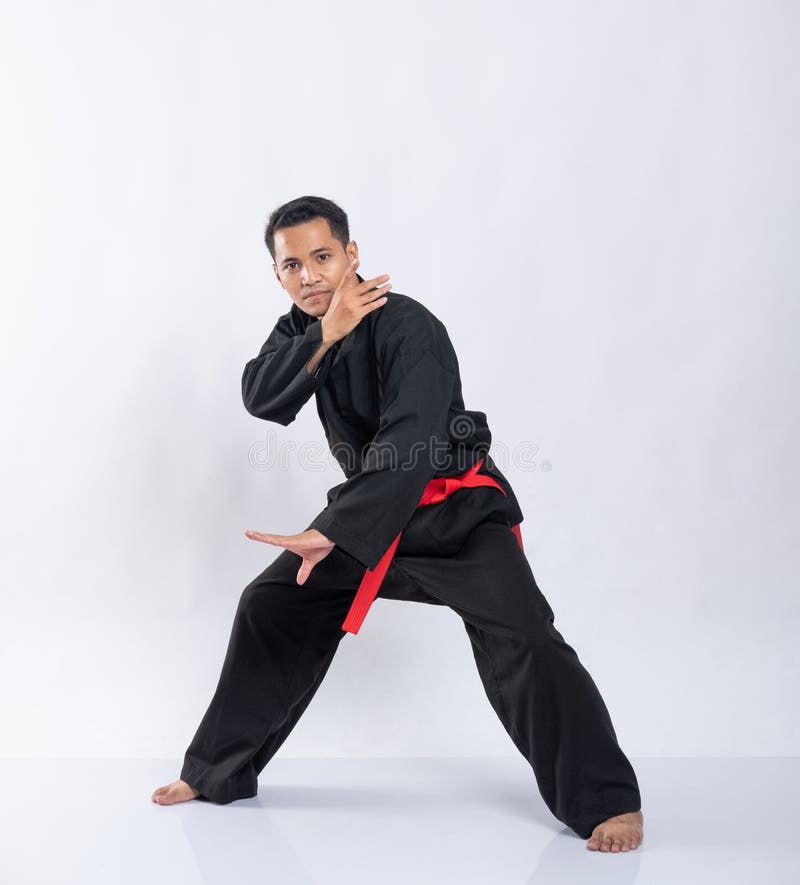 Asian Man with a Defensive Stance while Wearing a Pencak Silat Uniform ...