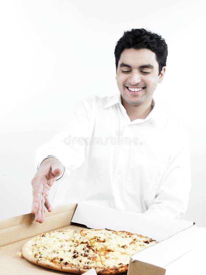 Pizza Man. Cheerful Young Deliveryman Holding a Pizza Box while Stock ...