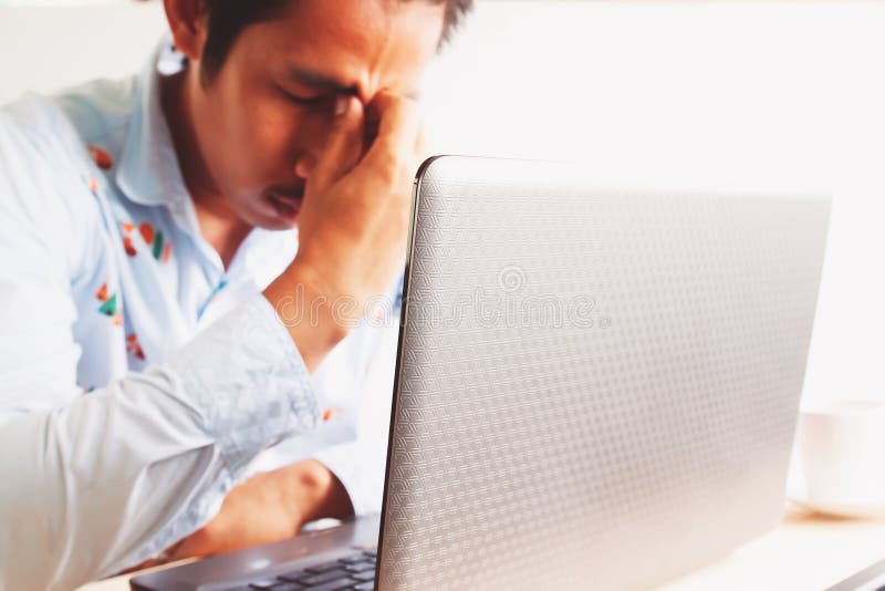 Asian Man with Eyes Problem while Using Laptop Computer Stock Image ...