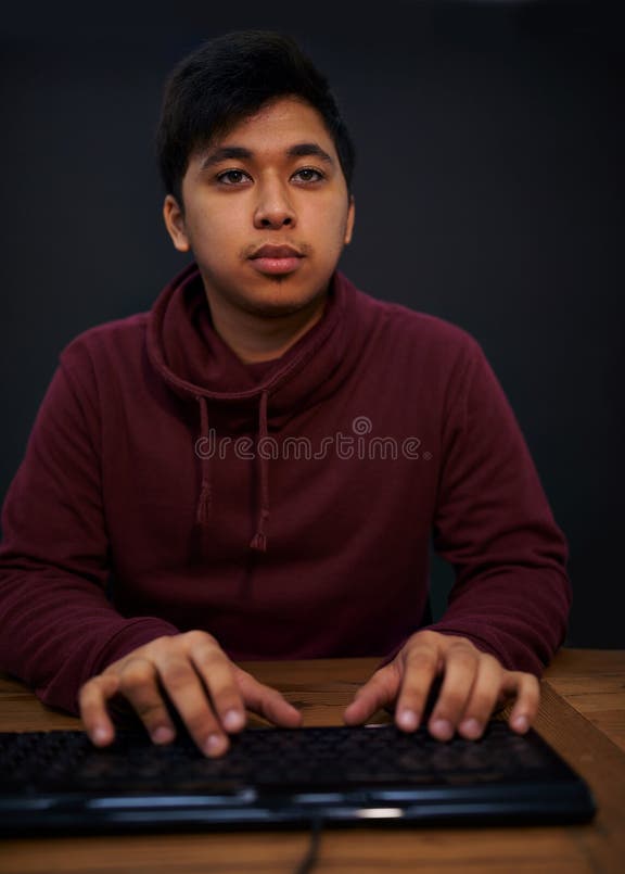 Asian Man, Face and Keyboard for Coding, Programmer and Information ...