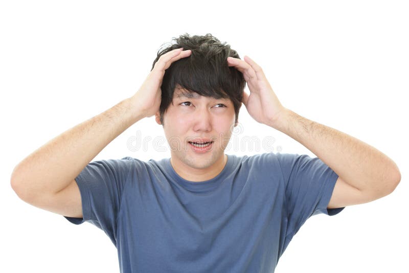 Frustrated Asian man stock photo. Image of fatigue, lifestyle - 145975728