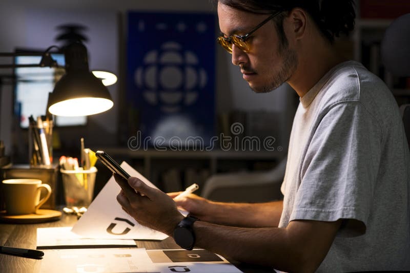 Asian Man Graphic Designer Working on Computer Drawing Sketches Logo ... Asian Man Graphic Designer Working on Computer Drawing Sketches Logo ...