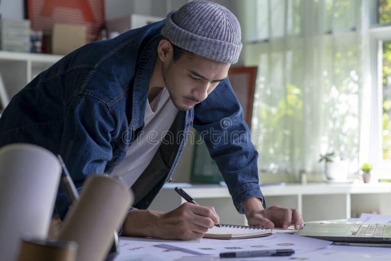 Asian Man Graphic Designer Working in Office. Artist Creative Designer ...