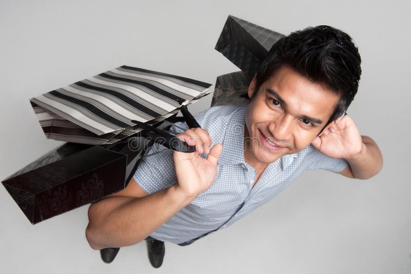 Asian Man High Angle Shopping Stock Photo - Image of christmas, prizes ...